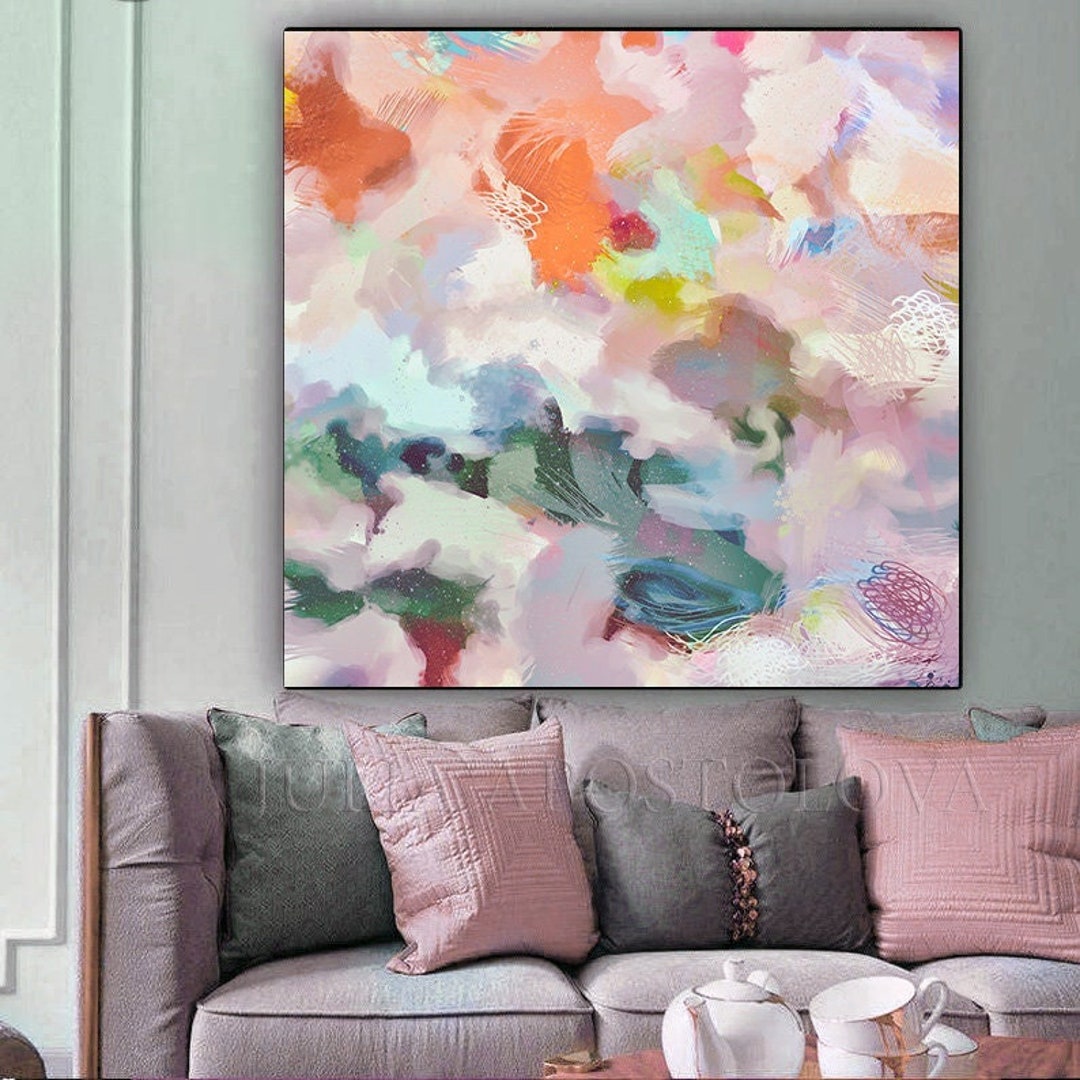 Soft Berry Pink Abstract Painting Floral Art Decor Large - Etsy