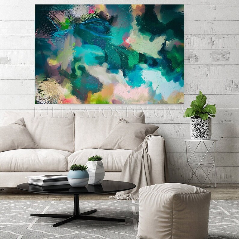 Art Print, Abstract Painting, Teal Print, Large Canvas Art, Botanical ...