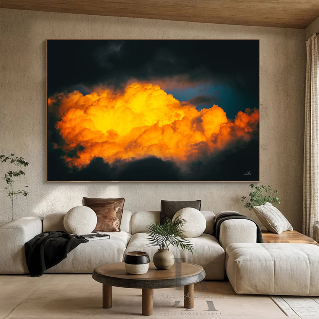Oversized Cloud Print With Orange Clouds, Modern Bold Abstract Art ...