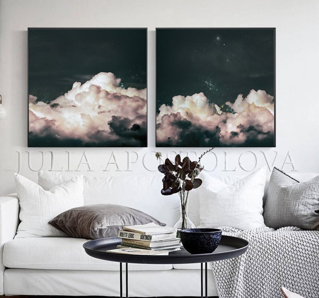 Extra Large Wall Art Set of Two Cloud Paintings Minimalist Art Canvas ...
