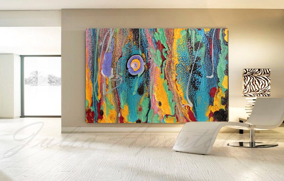 Abstract Turquoise Print Art, Contemporary Abstract Painting, Large ...