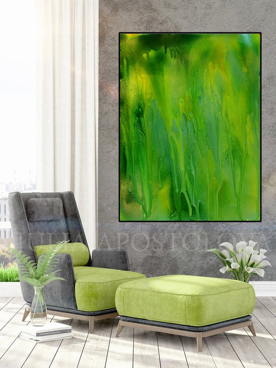 Green Abstract Large Print Art Green Painting Zen | Etsy