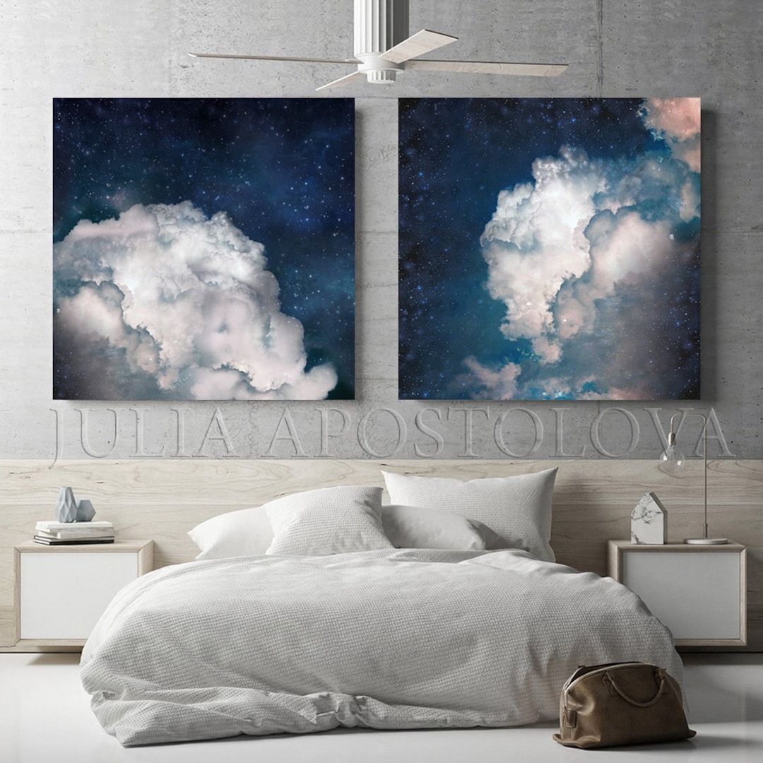 80'', Abstract Cloud Art Set, Celestial Cloud Painting, Night Sky Wall ...