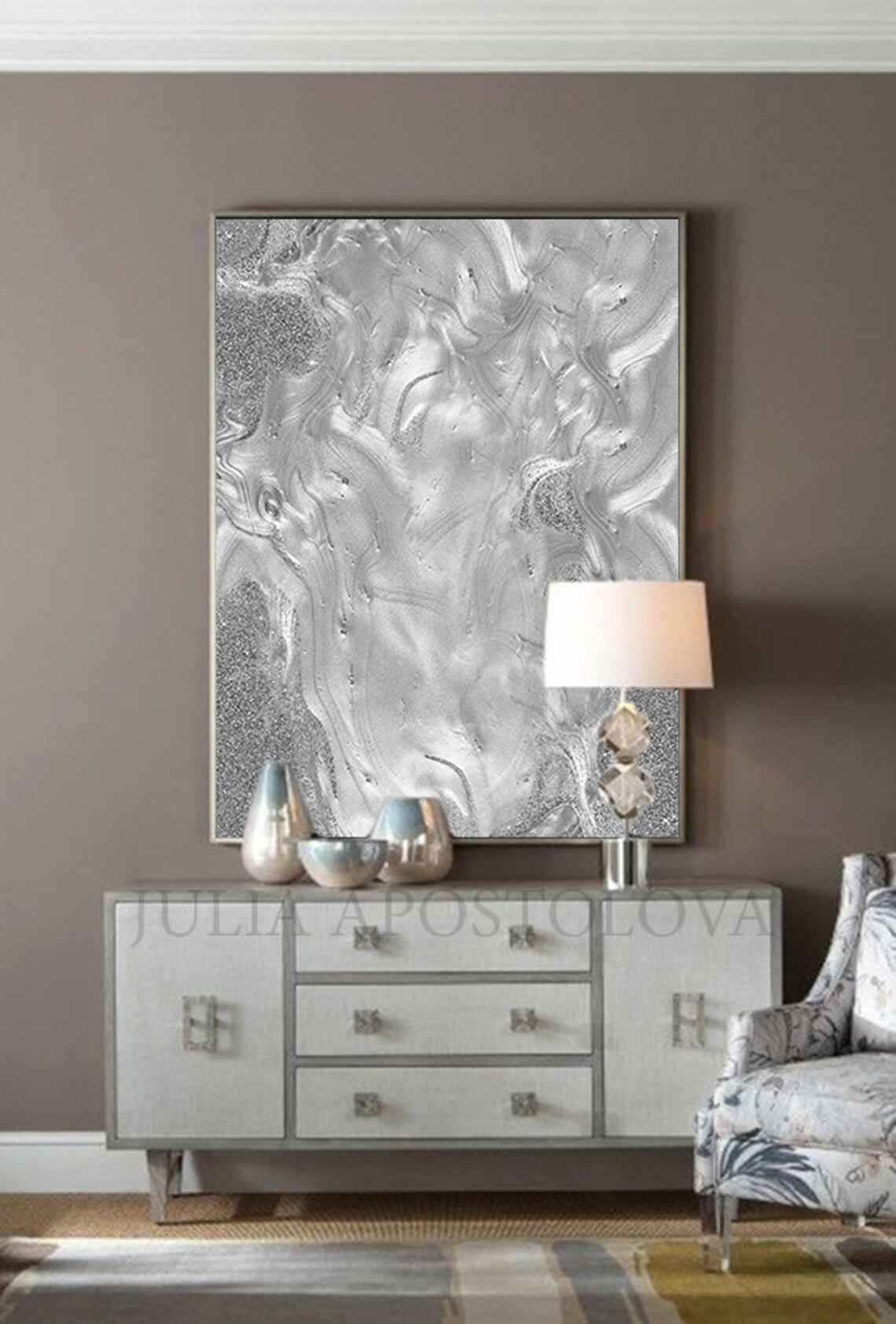 Grey Wall Art Minimalist Abstract Painting Silver Gray - Etsy