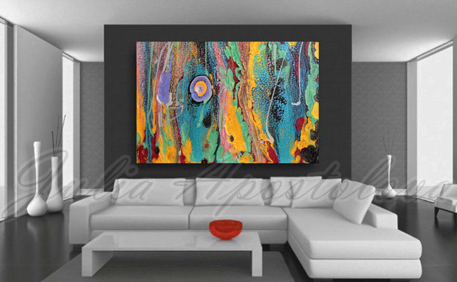 Abstract Turquoise Print Art, Contemporary Abstract Painting, Large ...