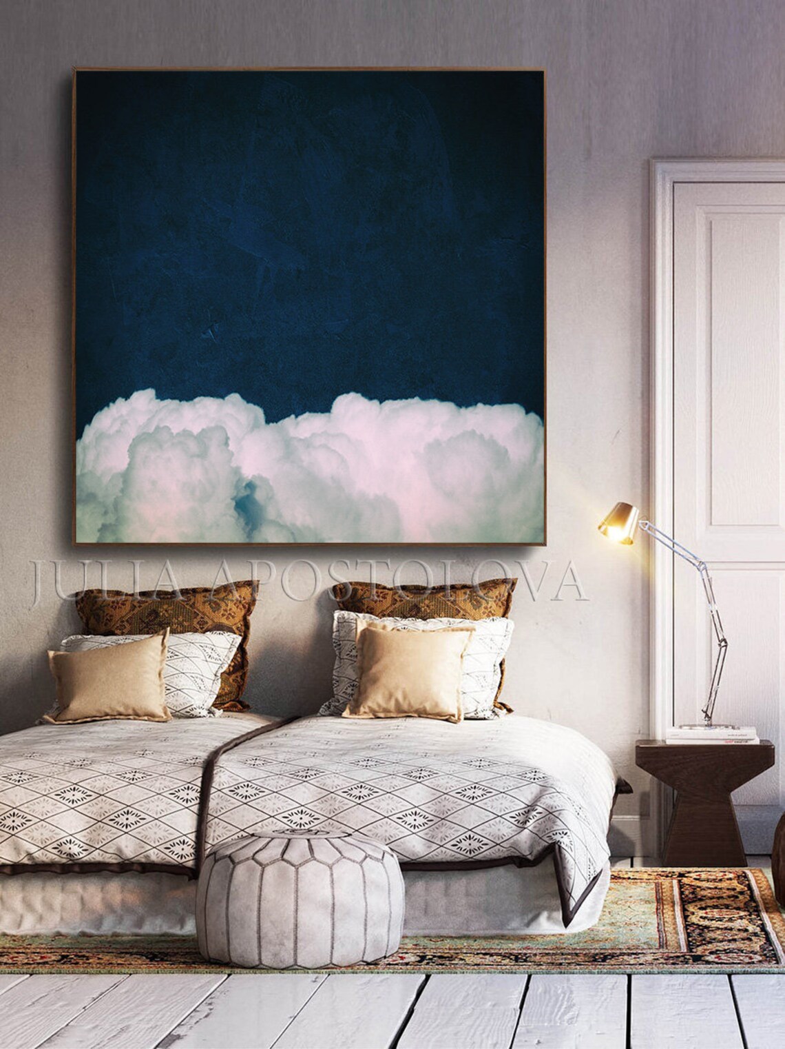 Abstract Cloud Art Dark Blue Painting Cloud Print Navy Blue - Etsy
