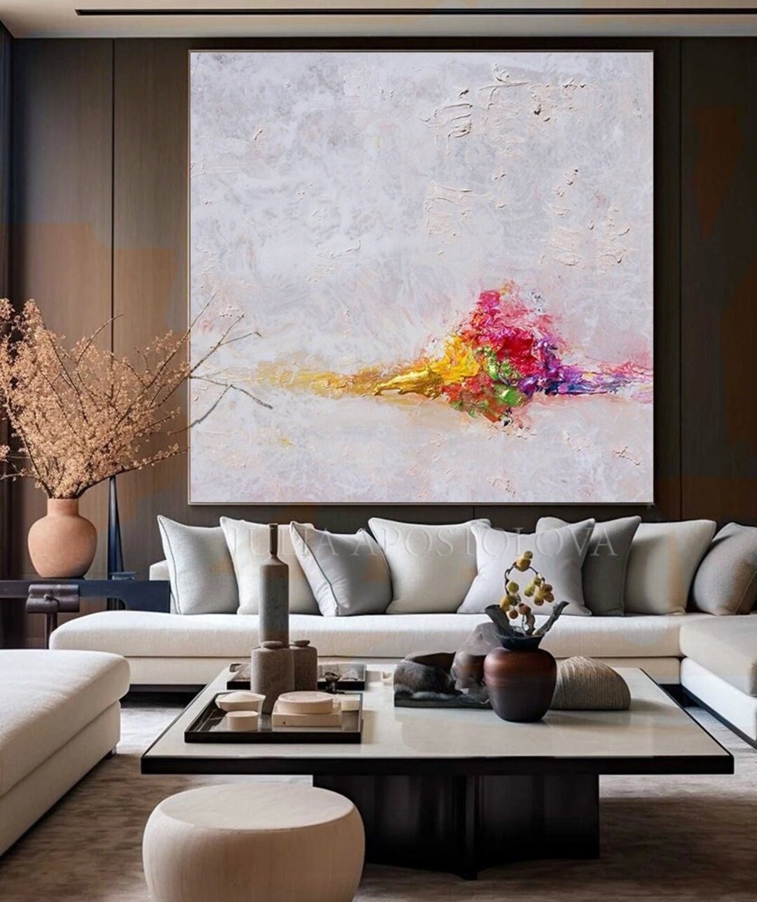 Minimalist Painting, White Abstract Art, Landscape Painting, Oversized ...