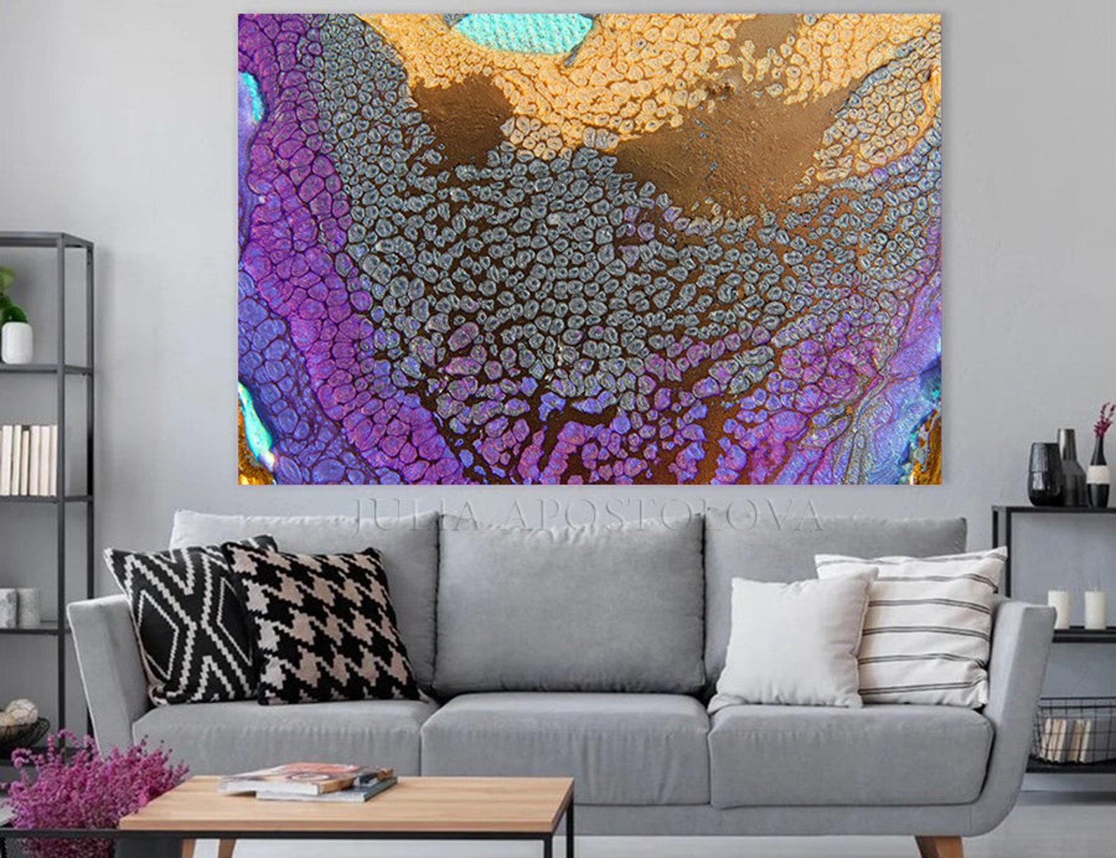 Canvas Wall Art Abstract Print Purple Painting Gold Abstract Huge Wall ...