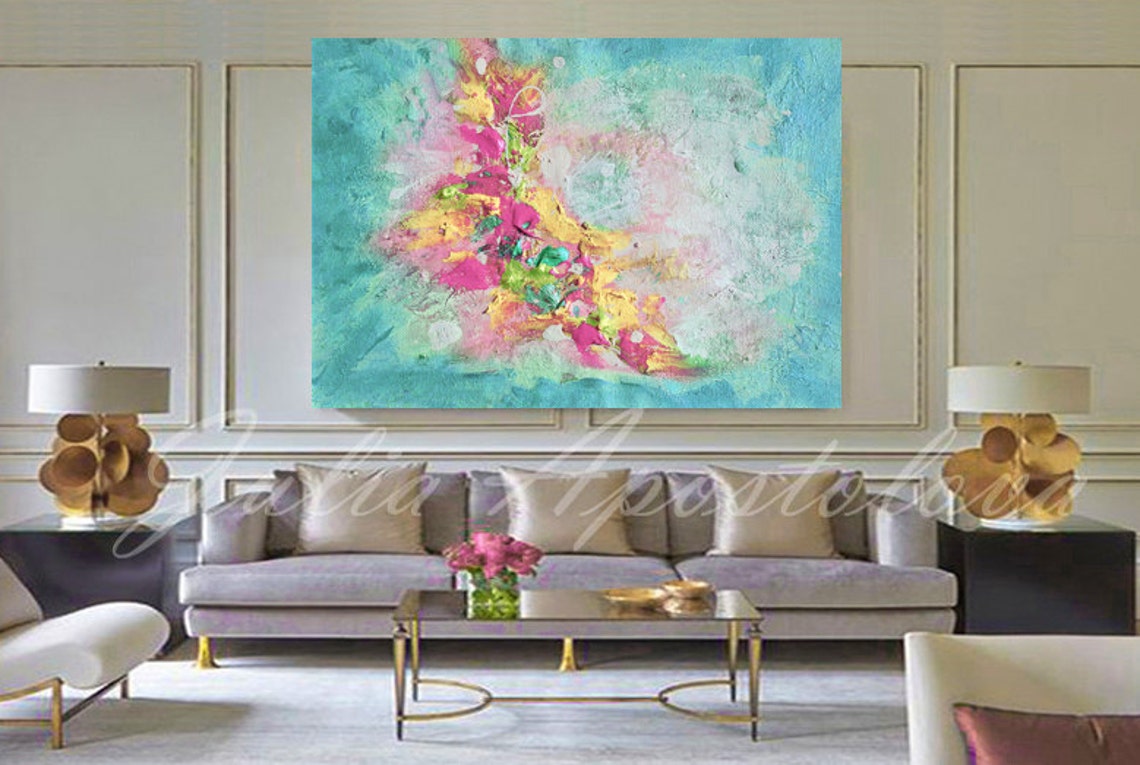 Tropical Abstract Painting, Hawaiian Beach, Topaz Turquoise Wall Art ...
