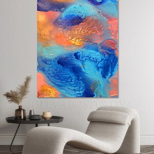 Turquoise and Orange Teal Decor Abstract Painting Turquoise - Etsy
