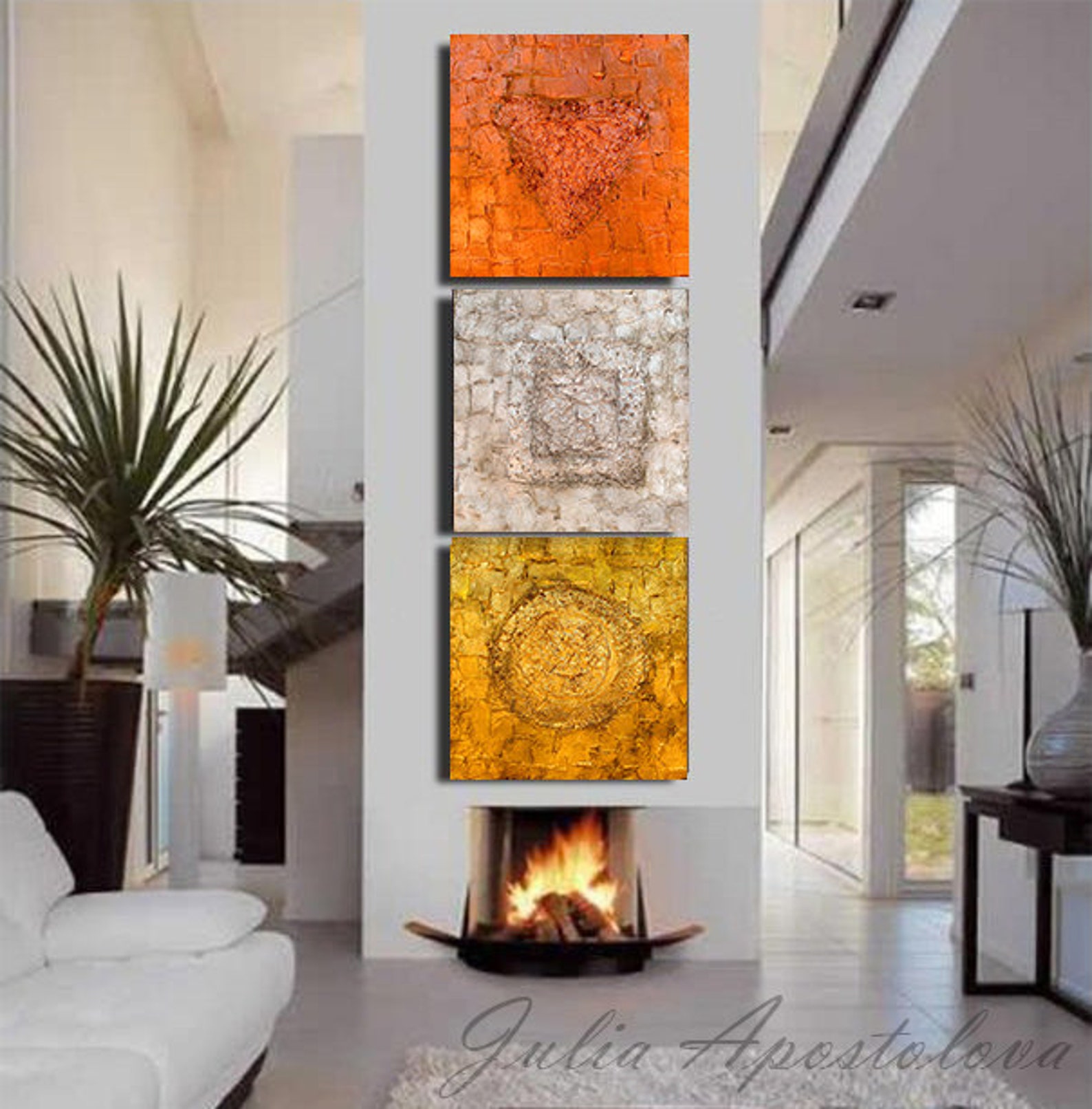 70''huge Abstract, Triptych Painting, 3 Parts Canvas Print, Gold ...
