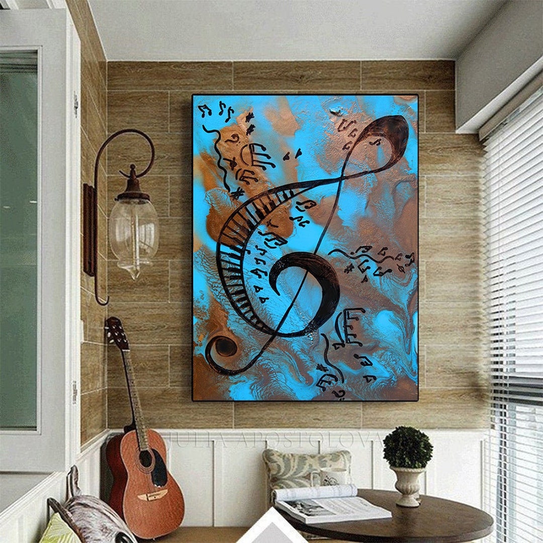 Musical Notes Art, Abstract Music Painting, Gift for Musician, Blue ...