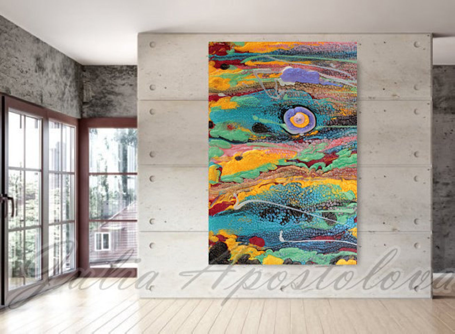Abstract Turquoise Print Art, Contemporary Abstract Painting, Large ...