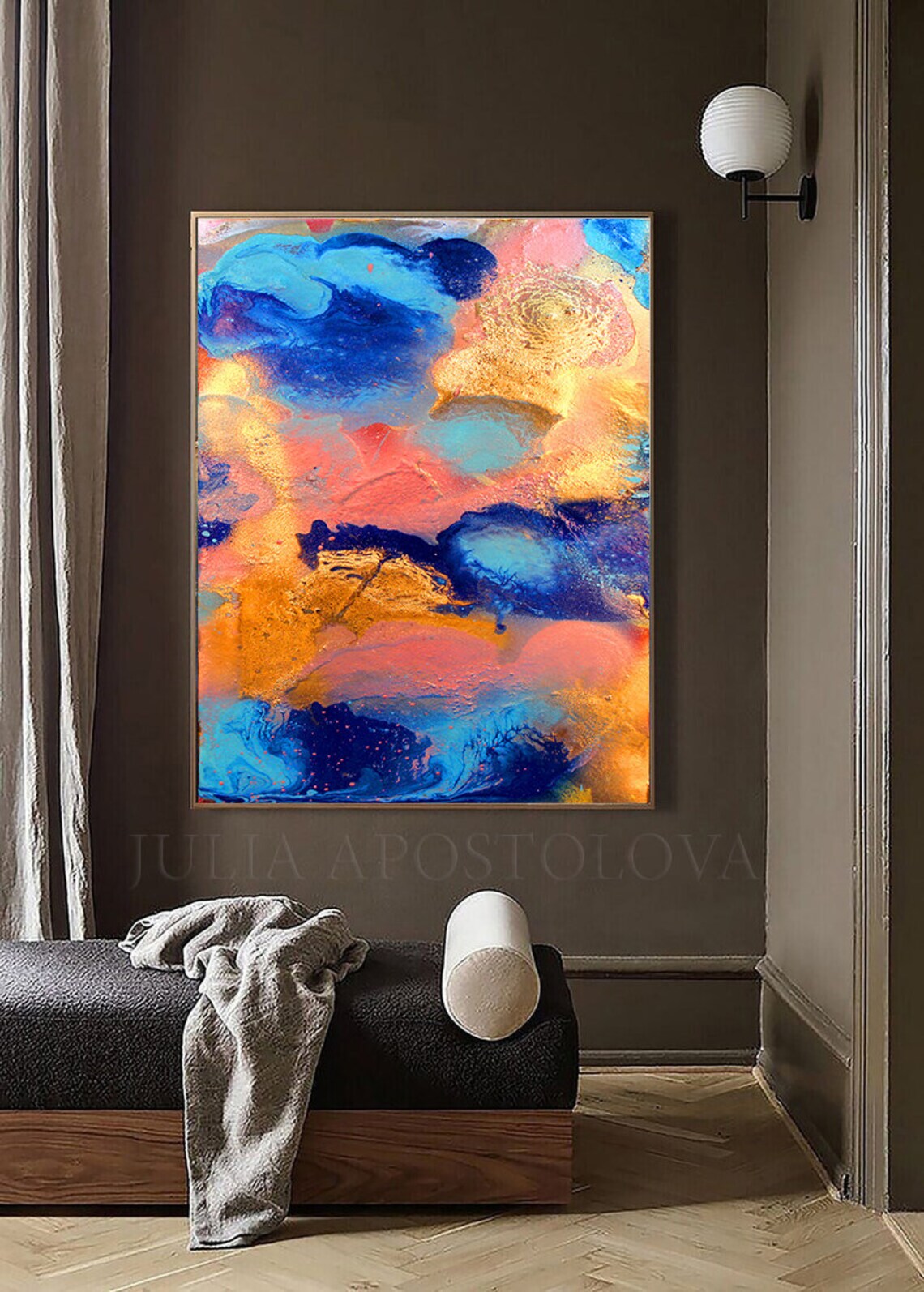 Large Blue Art Abstract Painting Ocean Wall Art Gold - Etsy