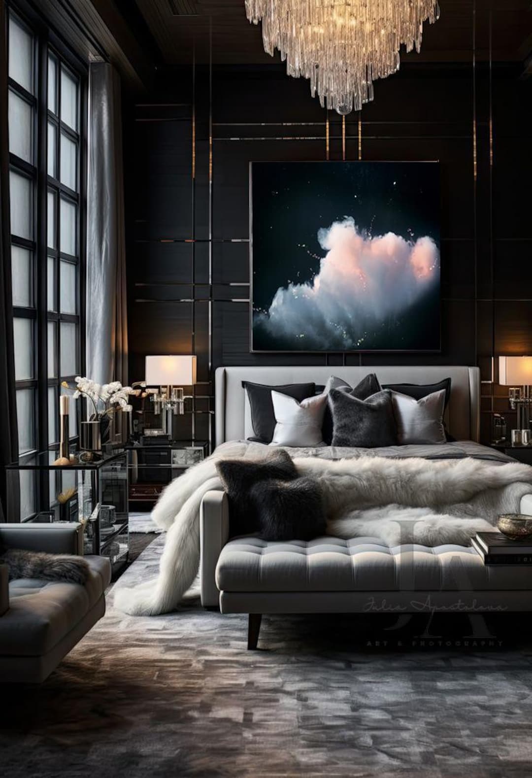 Large Cloud Art, Black Painting, Minimalist Art, Cloud Painting, Black ...
