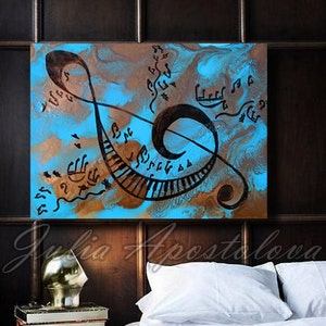 Musical Notes Art, Abstract Music Painting, Gift for Musician, Blue ...