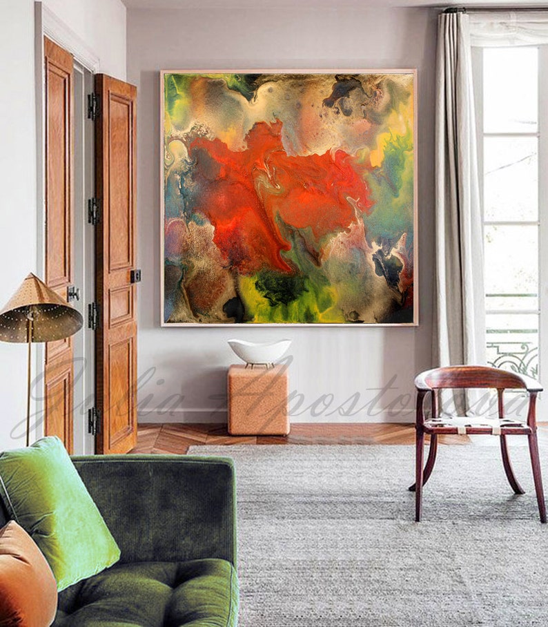 Large Wall Art Abstract Canvas Art Red and Gold Print Gold - Etsy