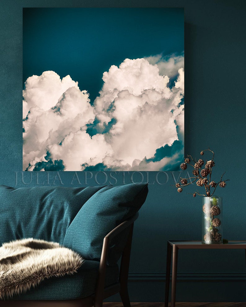 Clouds Wall Decor Sky Cloud Print Dark Teal Wall Art - Etsy