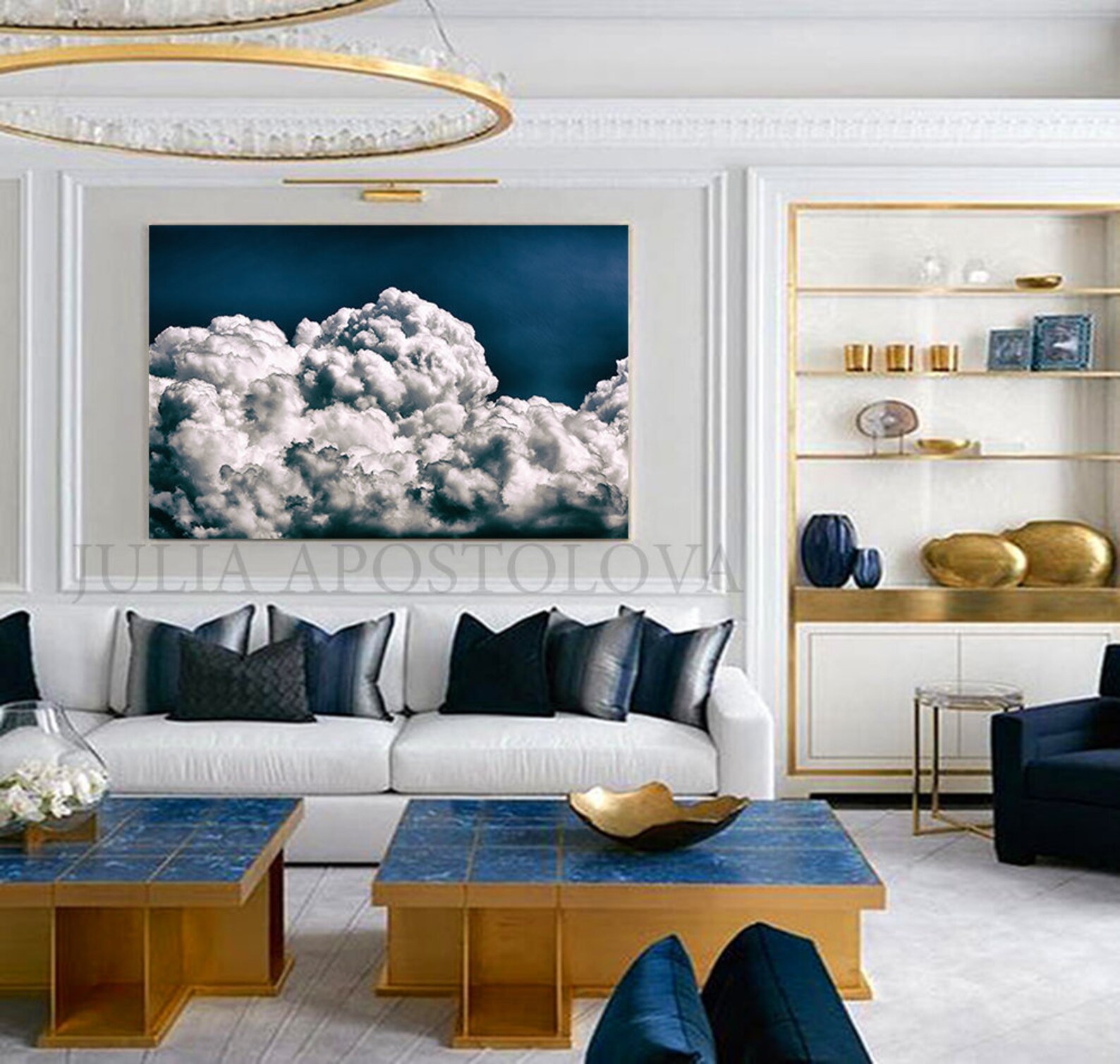 Blue Cloud Art Cloud Painting Navy Blue Wall Art Extra Large - Etsy
