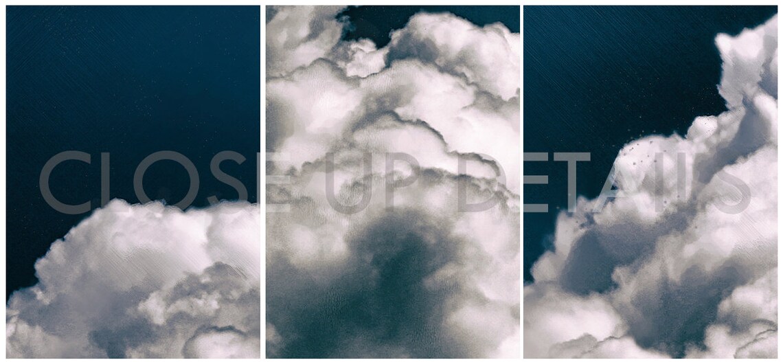 Navy Blue Wall Art, Cloud Painting, Abstract Canvas Print Set Dramatic ...