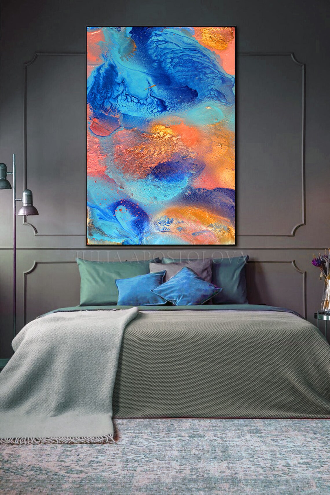 Turquoise and Orange Teal Decor Abstract Painting Turquoise - Etsy