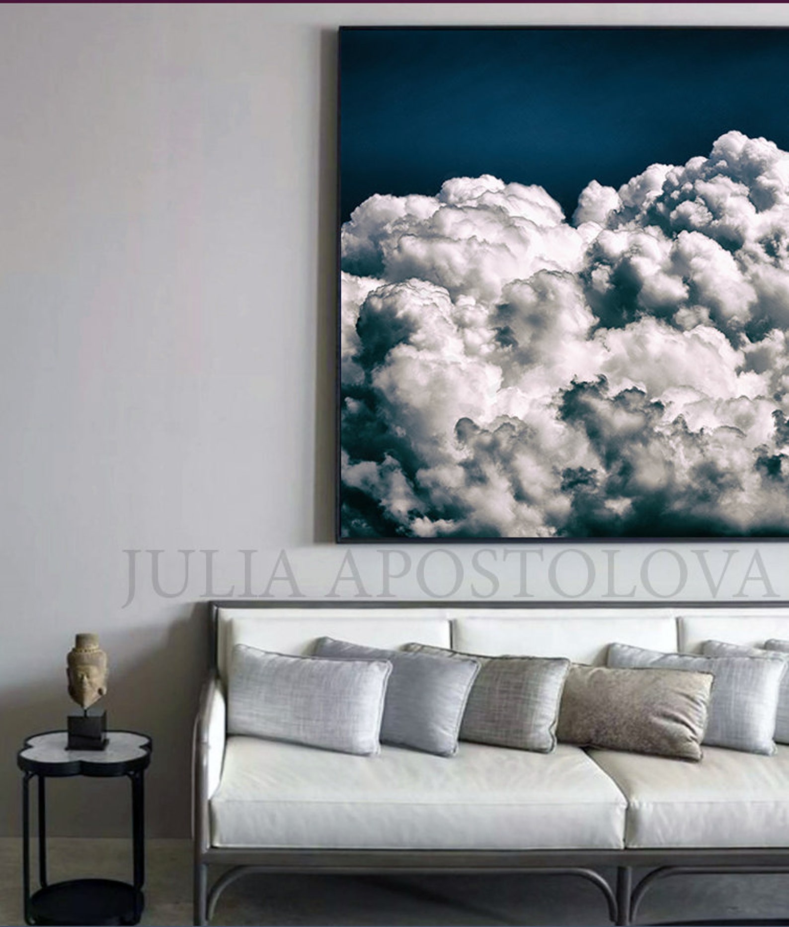 Blue Cloud Art Cloud Painting Navy Blue Wall Art Extra Large - Etsy