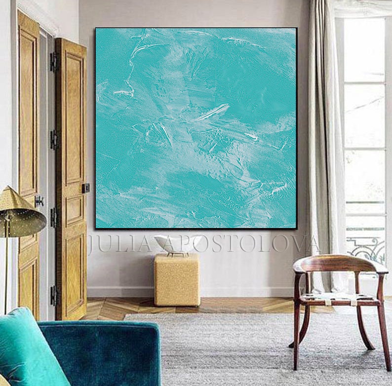 Turquoise Wall Art Minimalist Painting Zen Decor Abstract | Etsy