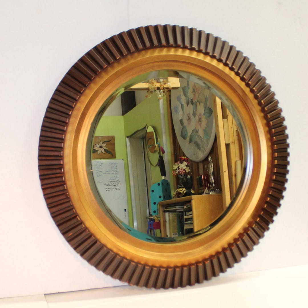 Large Fluted Round Wall Mirror With Beveled Glass - Etsy
