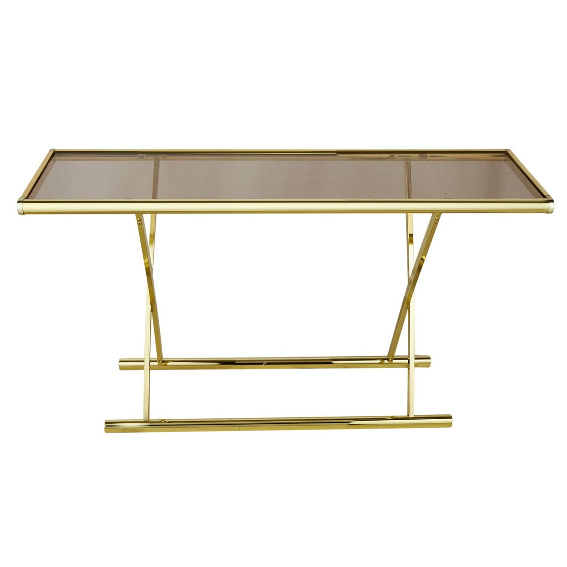Brass Console Table Smoked Glass X-base - Etsy