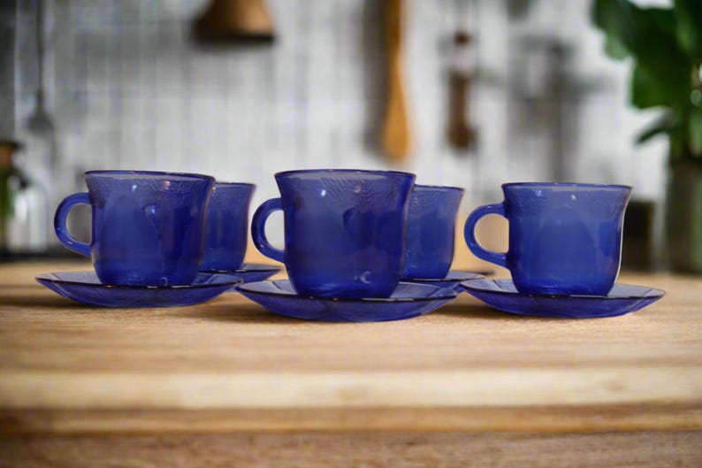 Blue Sunflower Cups With Saucers by Forte Crisa | 11 Pieces - Etsy
