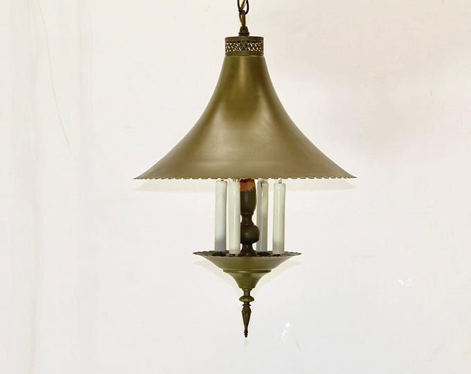 1950s Olive Green 4 Light Pendant Light Witch's Hat Shade | the Feldman ...