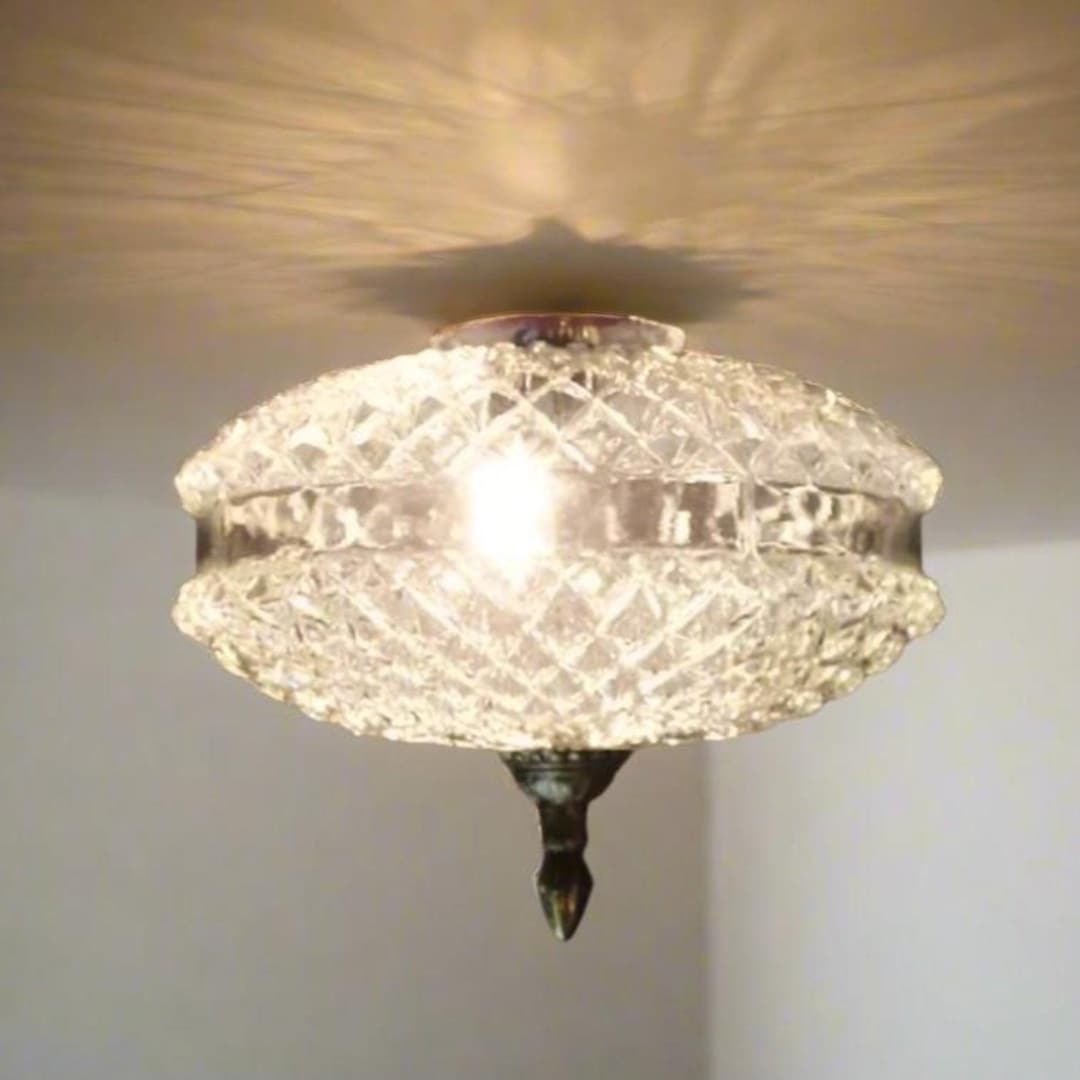 1970s Diamond-cut Glass Ceiling Light Fixture - Etsy