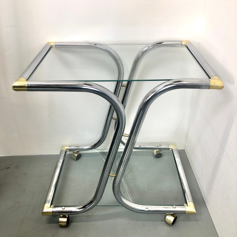 Chrome Tubular Bar Cart Glass Shelves - Etsy
