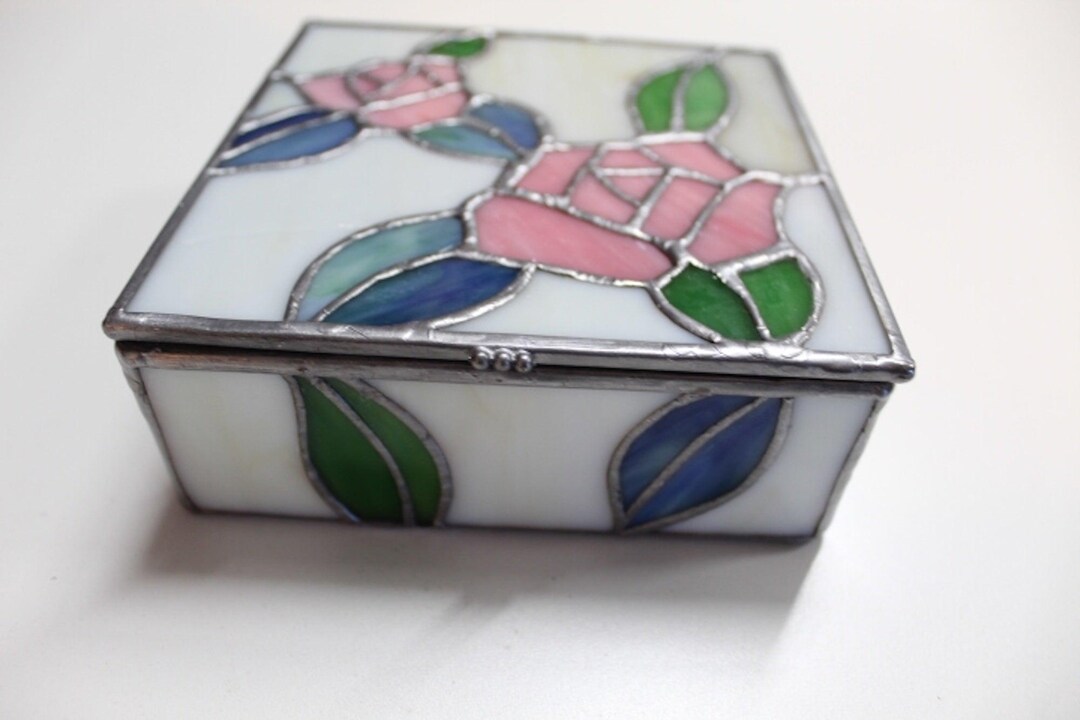 Vintage Stained Glass Rose Jewelry Box Royal Limited Crystal - Etsy