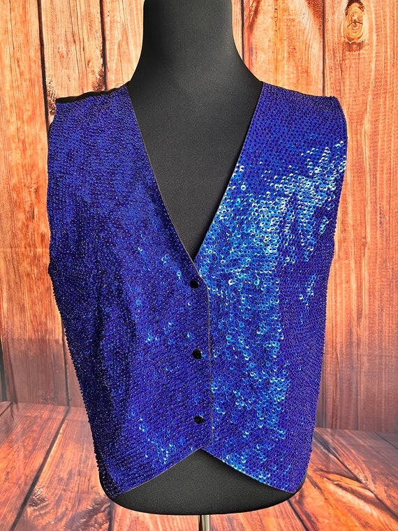 Royal Blue Sequined Stage Vest with Blue Bird - Gem