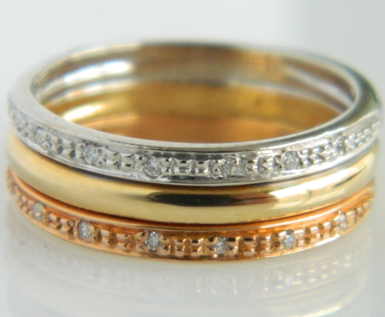 Wonderful 18K Tri Color Gold & Diamond Wedding Band Size 7 - Etsy