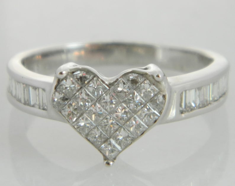 Beautiful 14K White Gold Heart 1.00ct Diamond Ring | Etsy