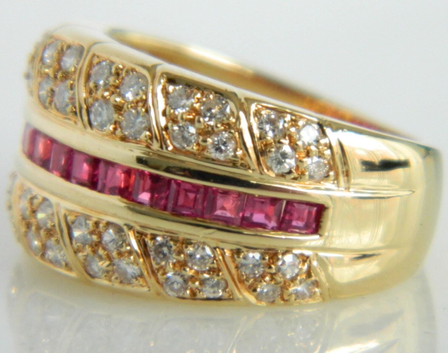 Beautiful 18K Gold Ruby & Diamond Channel Set Pave Ring Size | Etsy