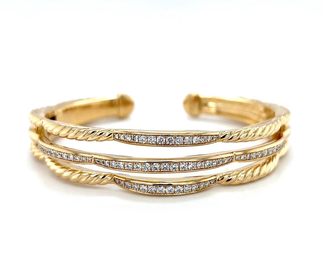 DAVID YURMAN 18K Bracelet/cuff Tides Three Row 18k Yellow Gold With Diamonds - Etsy
