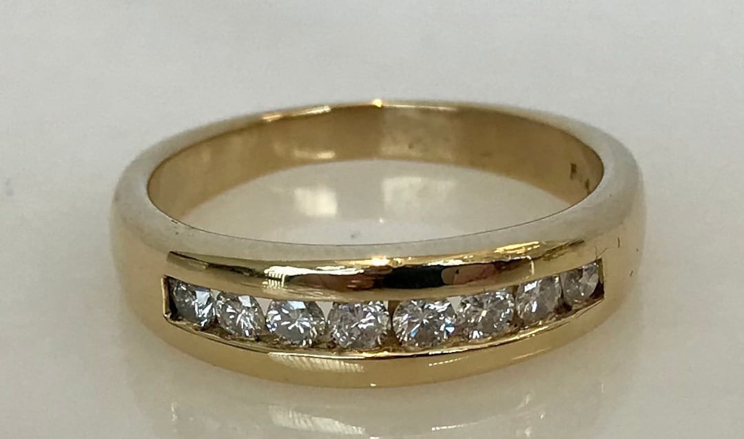 Men's 14k Yellow Gold Channel Set Diamond Band - Etsy