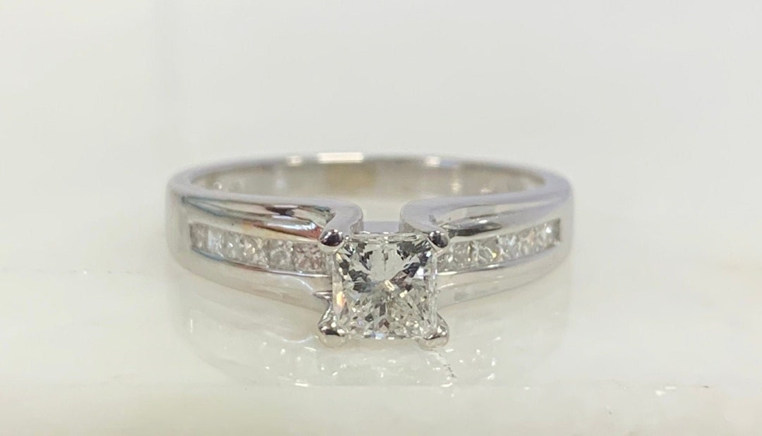 18k White Gold Princess Cut Diamond Ring: Channel Set Band - Etsy