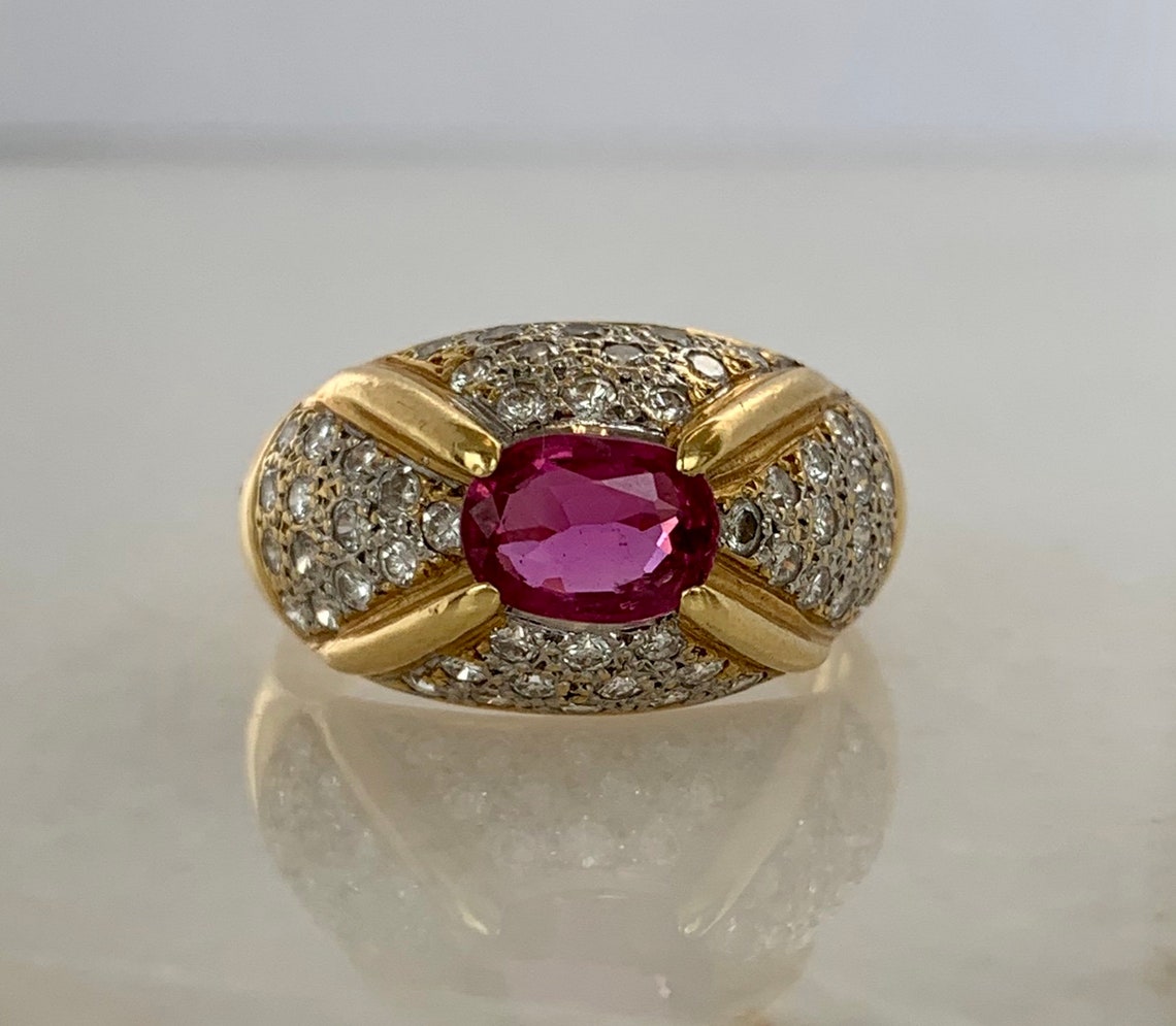 Beautiful 18k Yellow Gold Ruby and Diamond Ring | Etsy