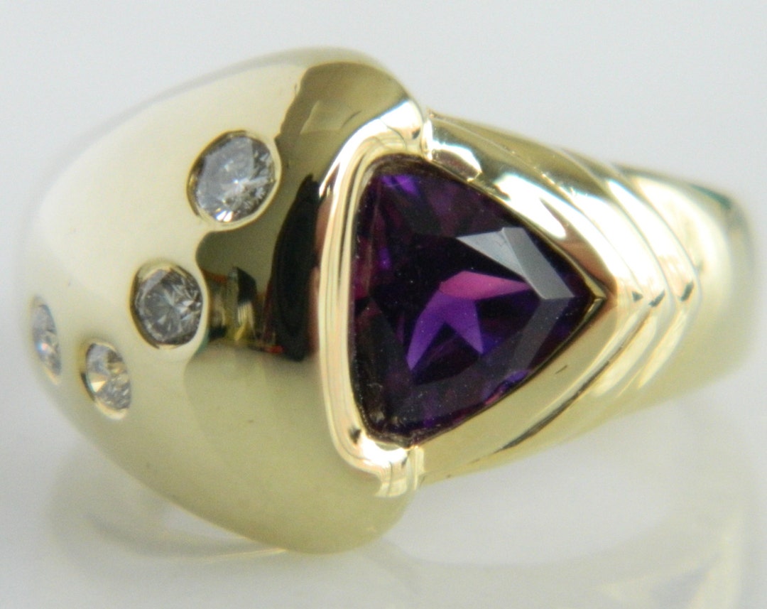14K Gold Trillion Amethyst Ring With Diamonds, Size 7.75 - Etsy