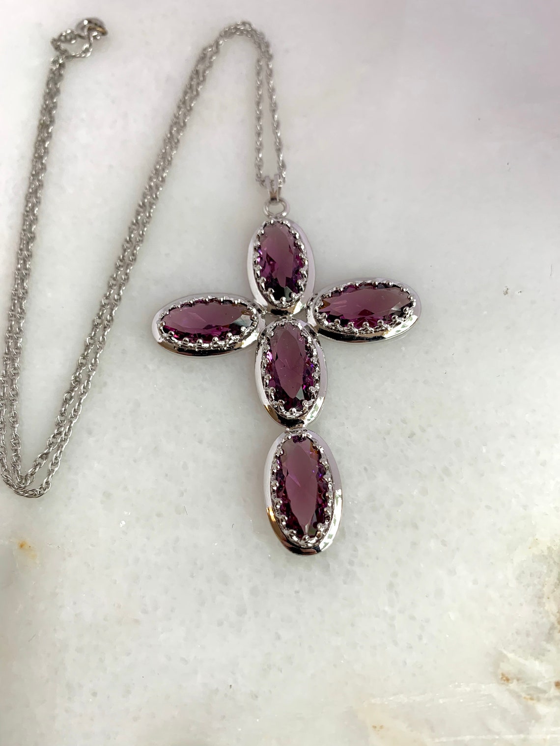 Beautiful Sterling Silver Cross With Purple Stones and Chain - Etsy New ...