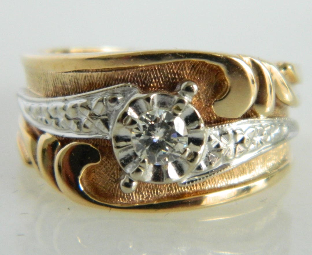 Two Tone 14K Gold Diamond Ring Size 5.25 - Etsy