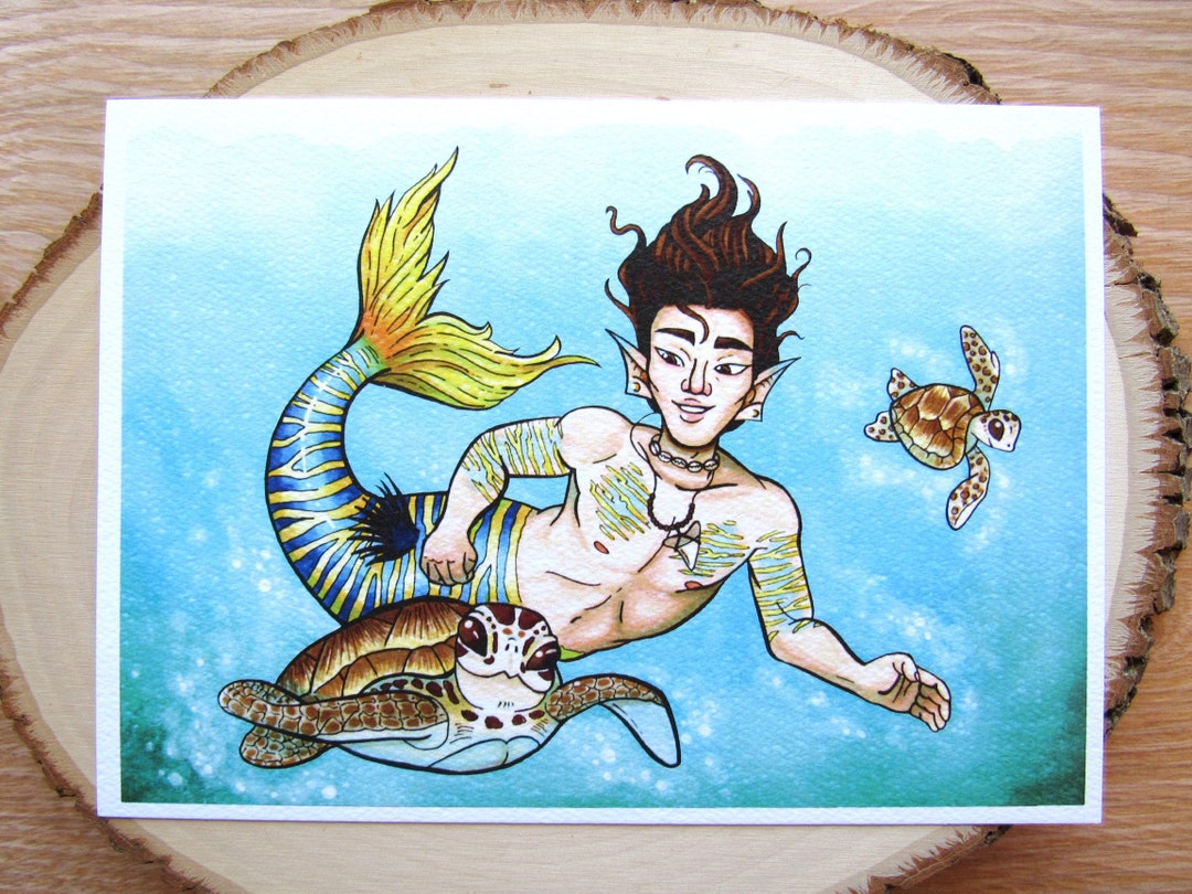 Merman Art Print - Turtle Mermaid Wall Art - Etsy
