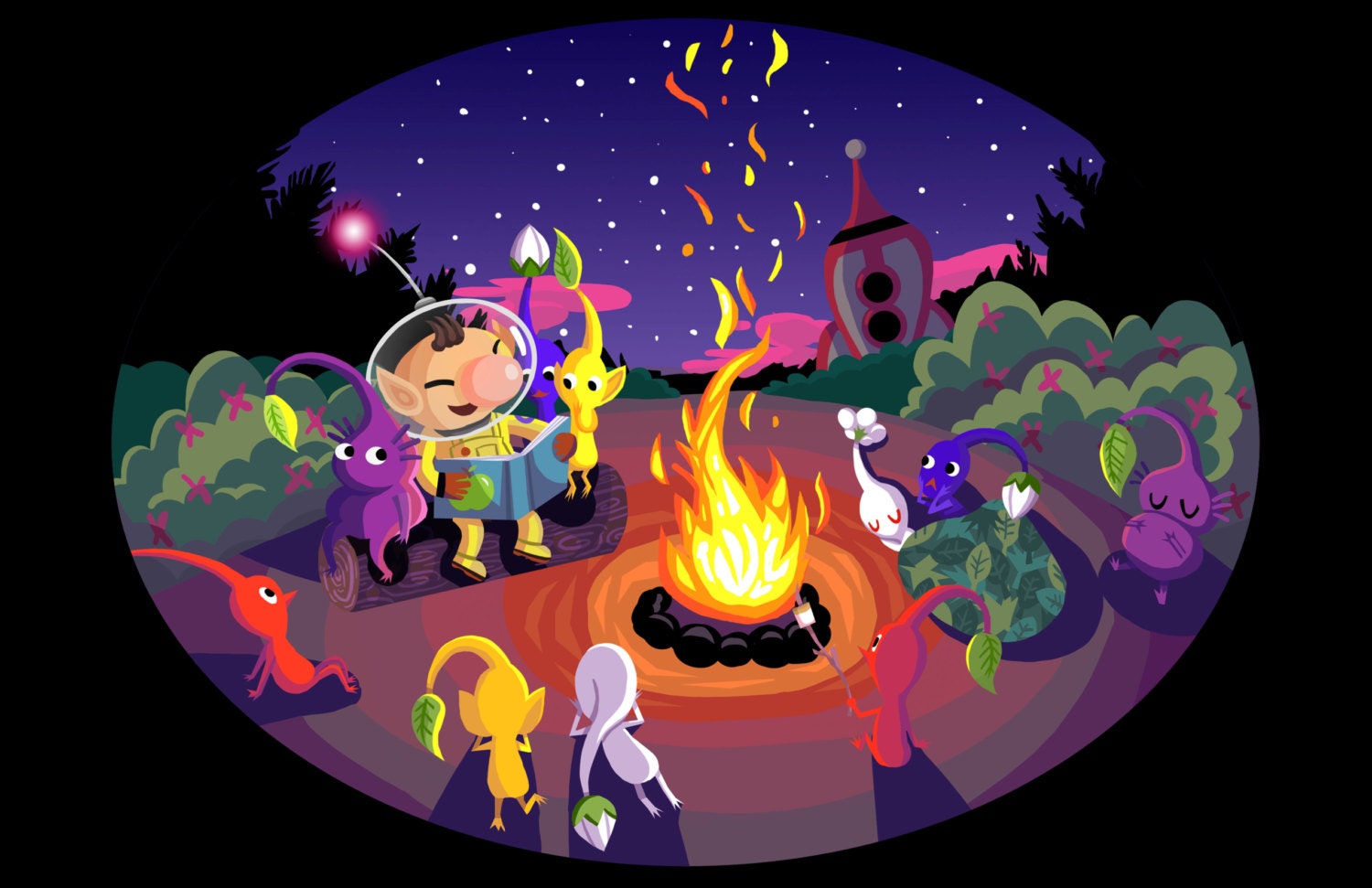 Pikmin Nintendo Campfire Poster Print - Etsy