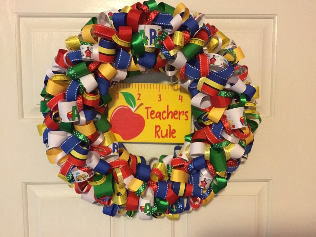 Teachers Ribbon Wreath With Hanging Plaque - Etsy