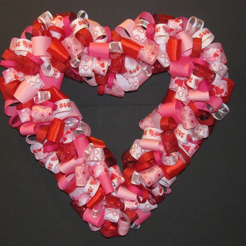 Valentine's Day Wreath Pink Heart Ribbon Wreath - Etsy