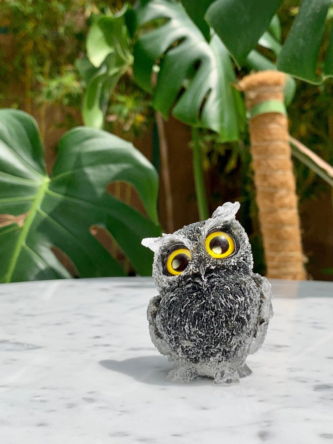 Black Obsidian Carved Resin Owl Bird Crystal Pocket Statue Polished ...